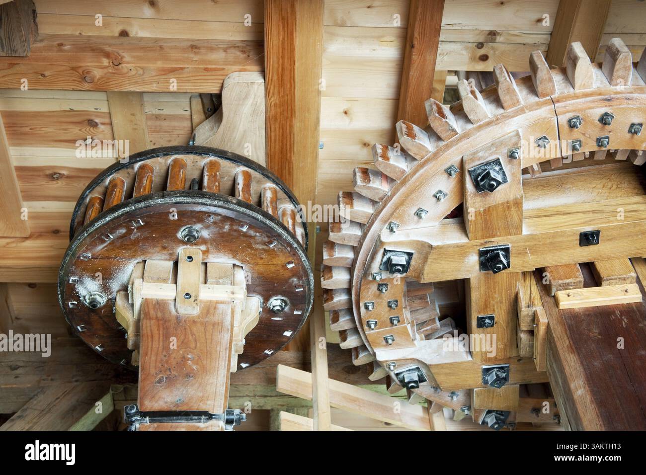 Wooden interior with wheels of a Dutch windmill Stock Photo - Alamy