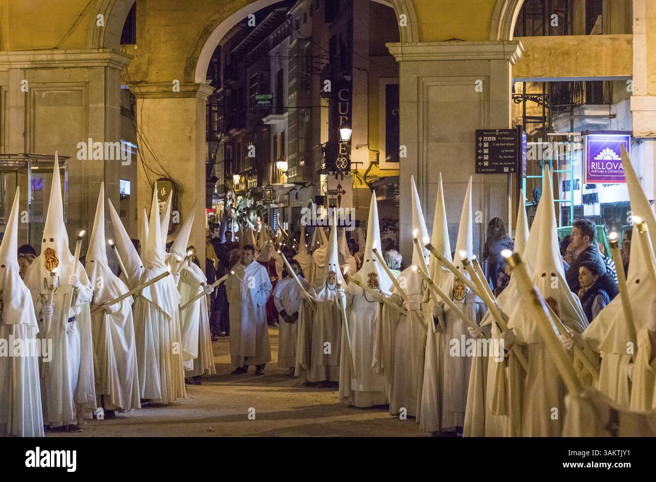 Hooded brothers, Holy Week in the Plaza Major, Holy Thursday procession ...