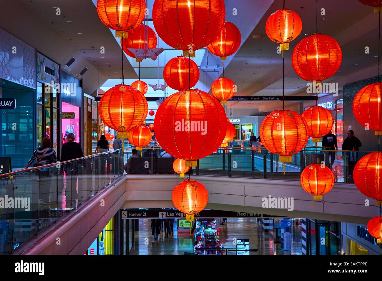Red Lanterns in Vibrant Mall Interior Eye-Level Perspective Stock Photo ...