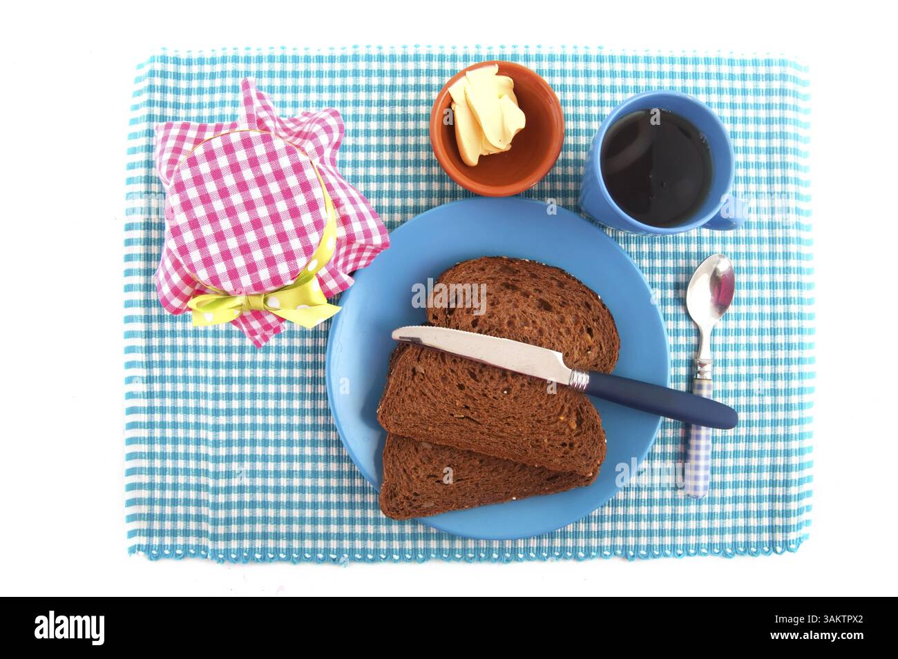 Breakfast with healthy brown bread butter and preserved jam Stock Photo ...