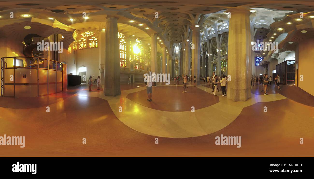 BARCELONA, SPAIN - JULY 29, 2016:360 photo - Sagrada Familia interior ...