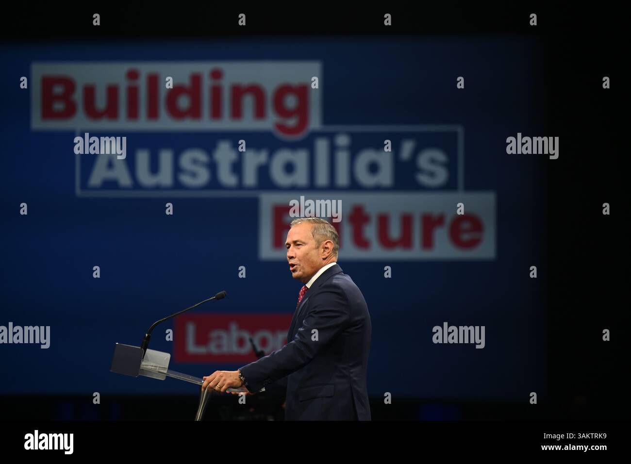 Perth, Australia. 13th Apr, 2025. WA Premier Roger Cook speaks during ...