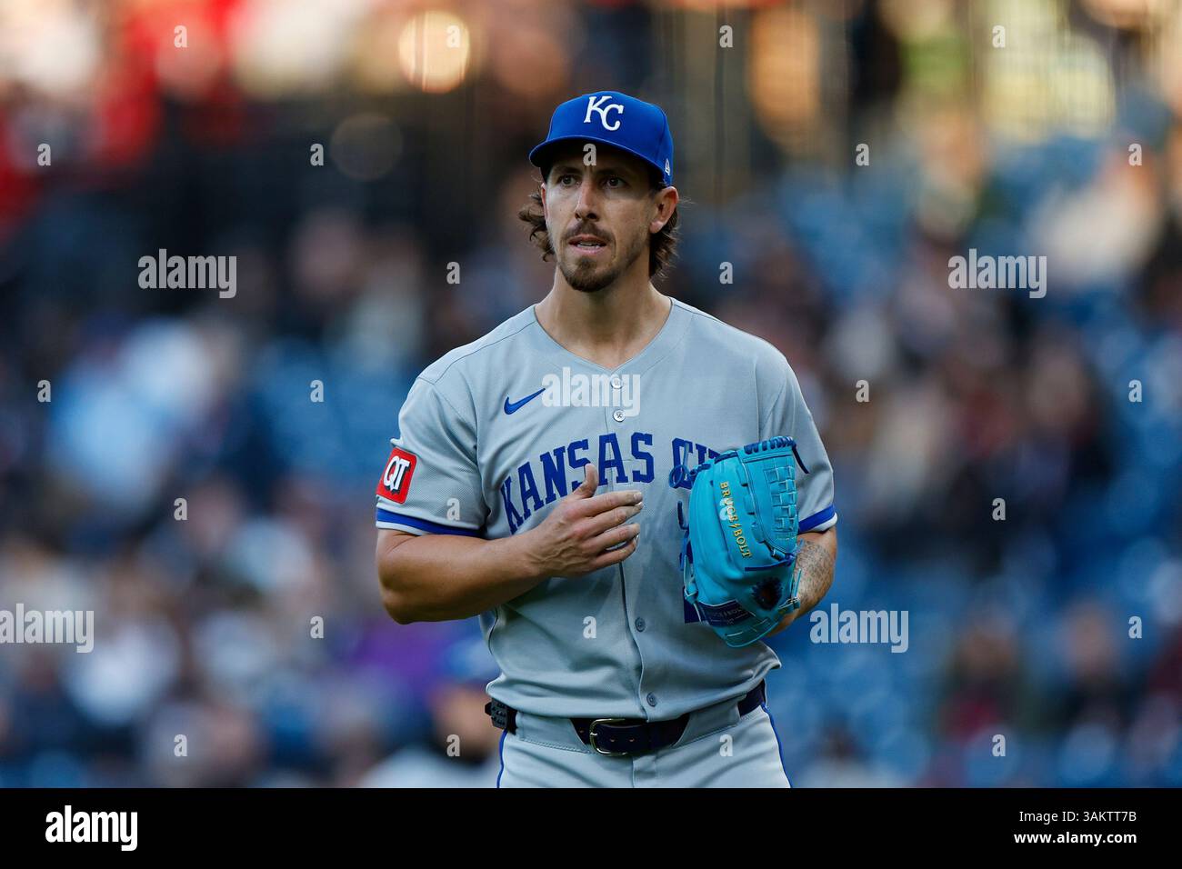 April 12, 2025: Kansas City Royals pitcher Michael Lorenzen (24) looks ...
