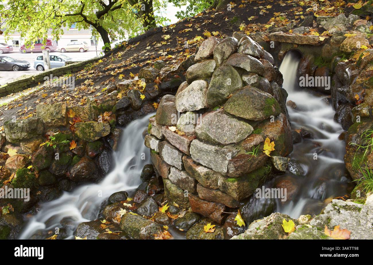 Water and stone shot with long exposure in the central park of Riga ...