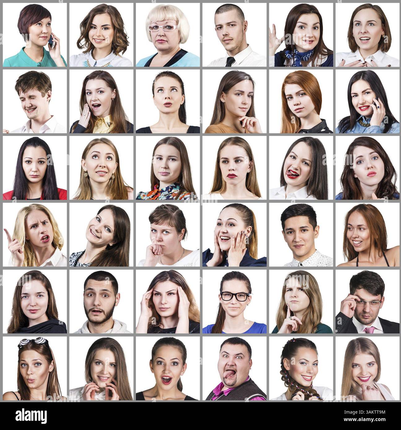 Collage of diverse people expressing different emotions isolated on white background Stock Photo ...