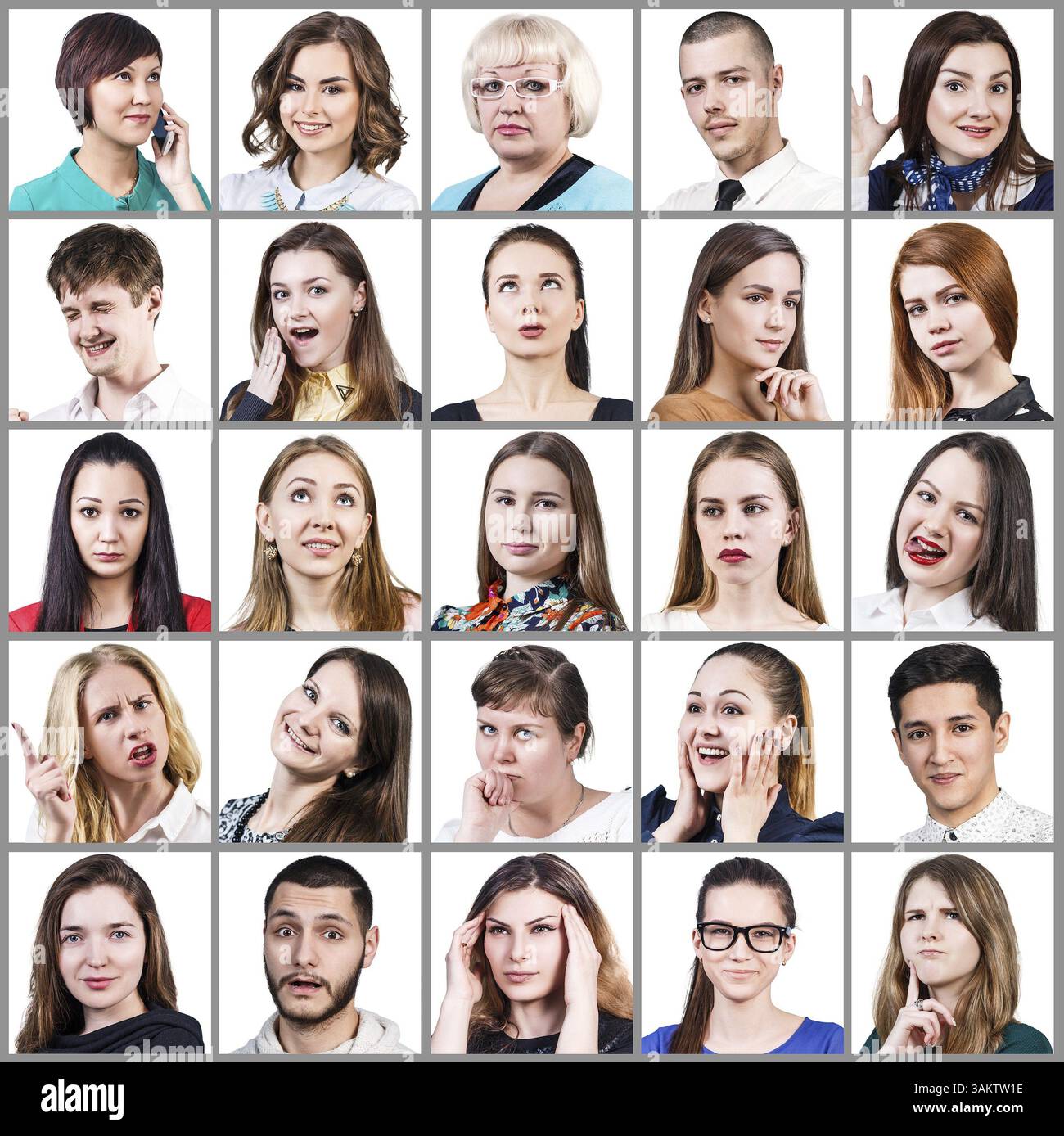 Collage of diverse people expressing different emotions isolated on ...