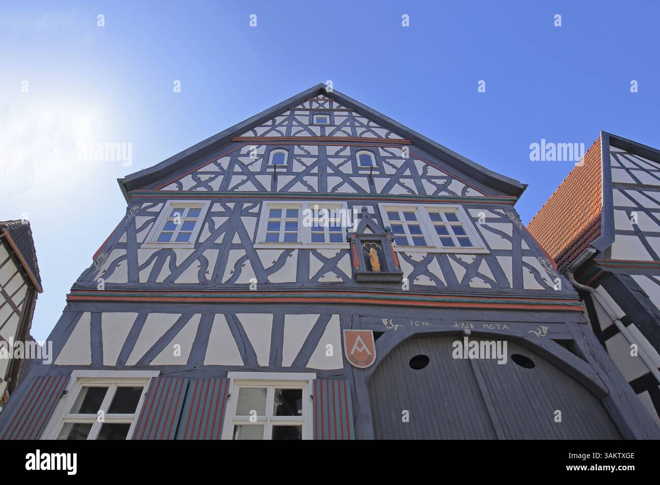 Historic tithe house built in 1718, half-timbered house with date and ...