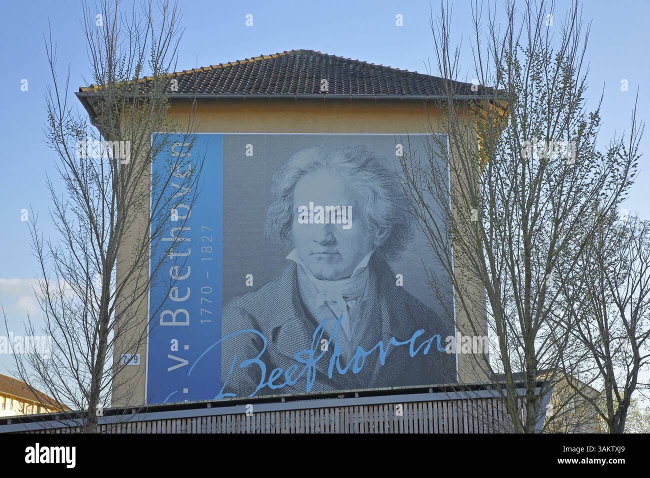 Portrait of the composer Ludwig van Beethoven on a block of flats with ...
