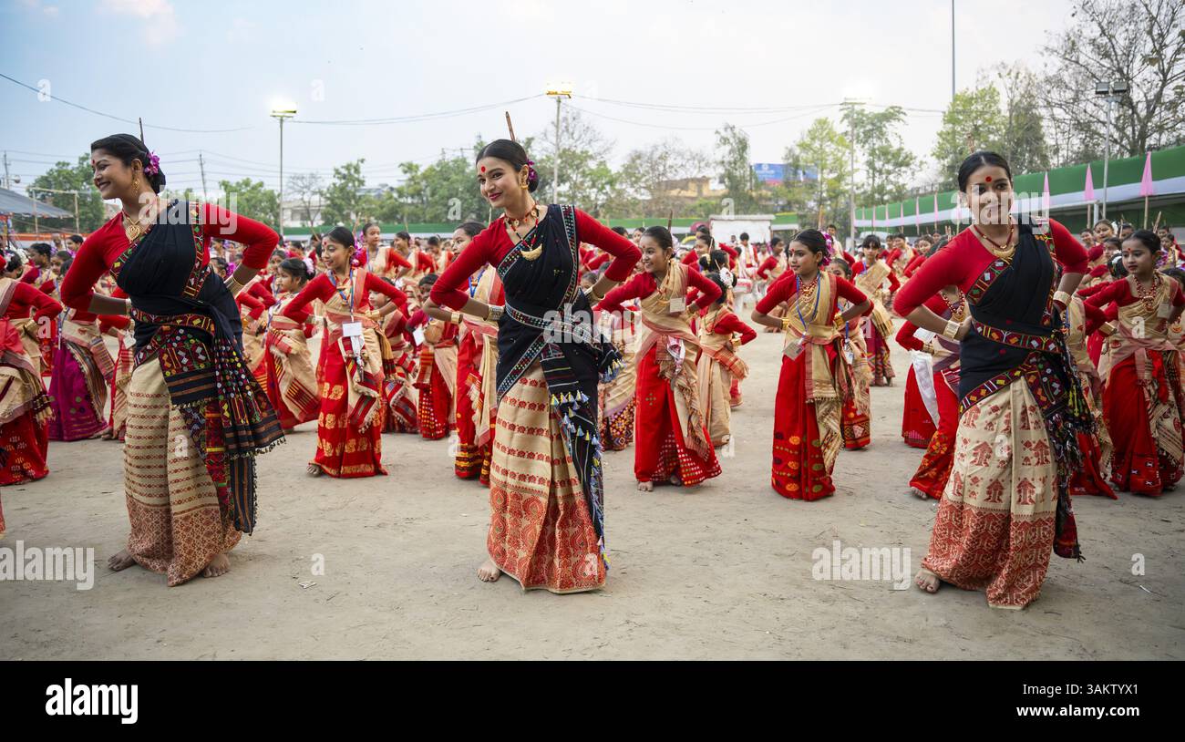 Participants with instructors dance on the final day of a Bihu dance ...