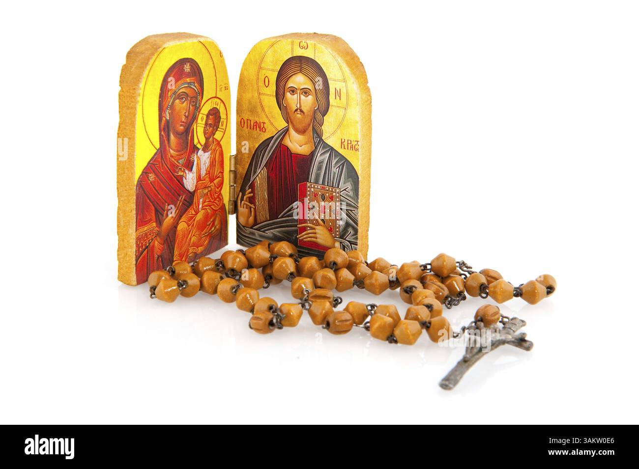 Greek orthodox religion with icon bible and rosary Stock Photo - Alamy