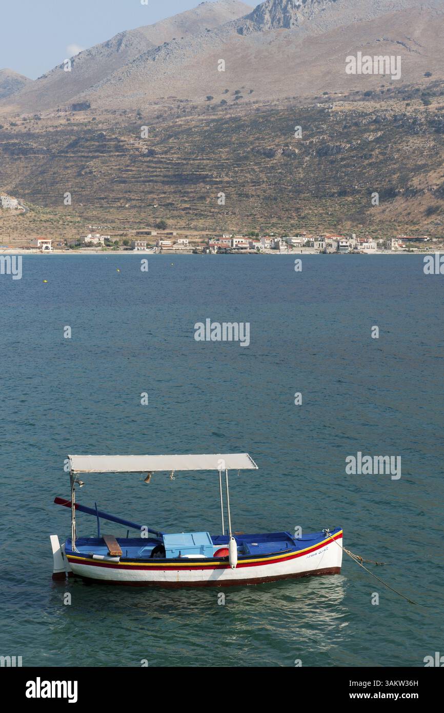 Greek fishing boat at Ithylo on the Greek peninsula Mani Stock Photo ...