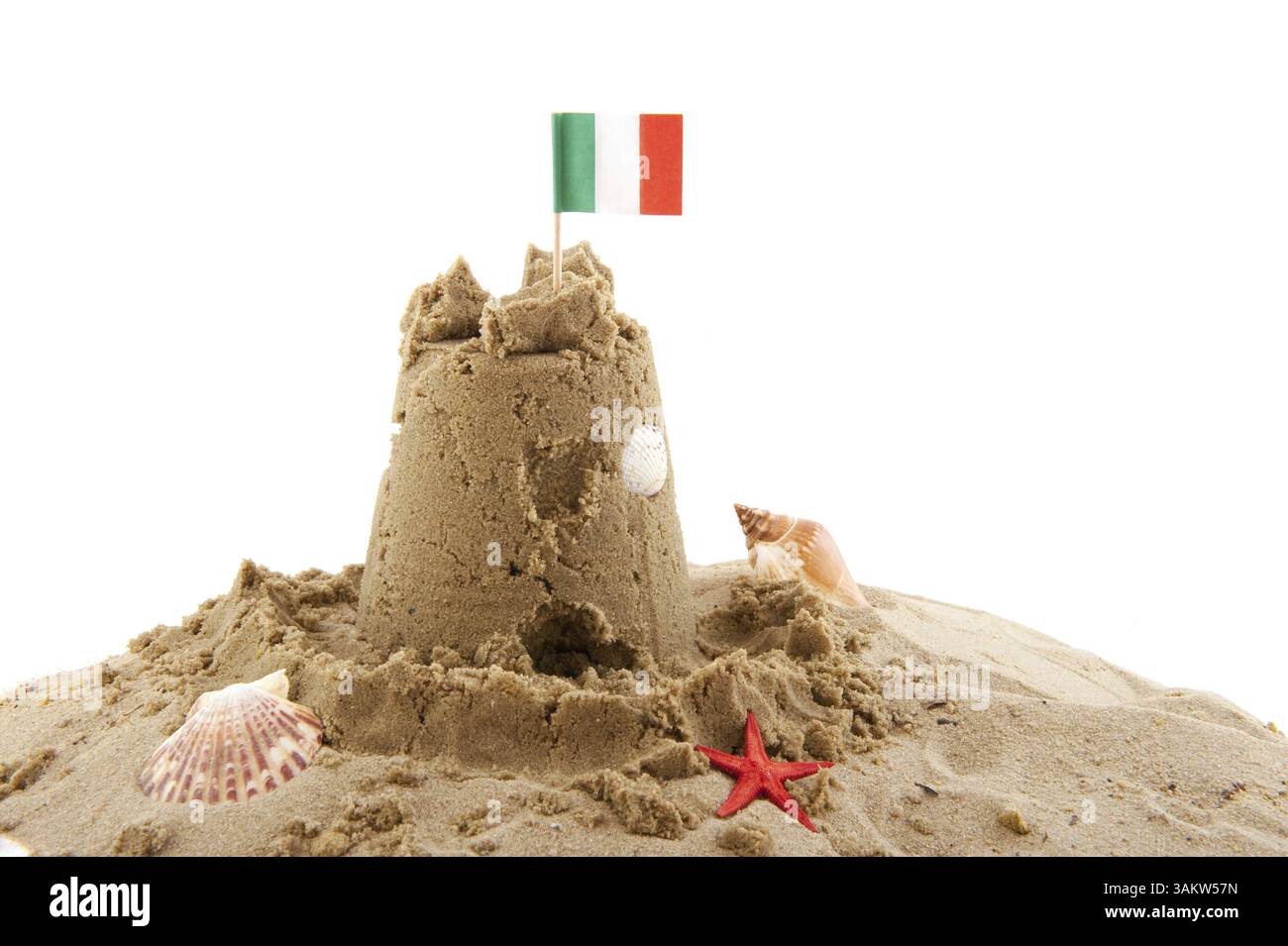 Beach with sand castle in Italy isolated over white Stock Photo - Alamy