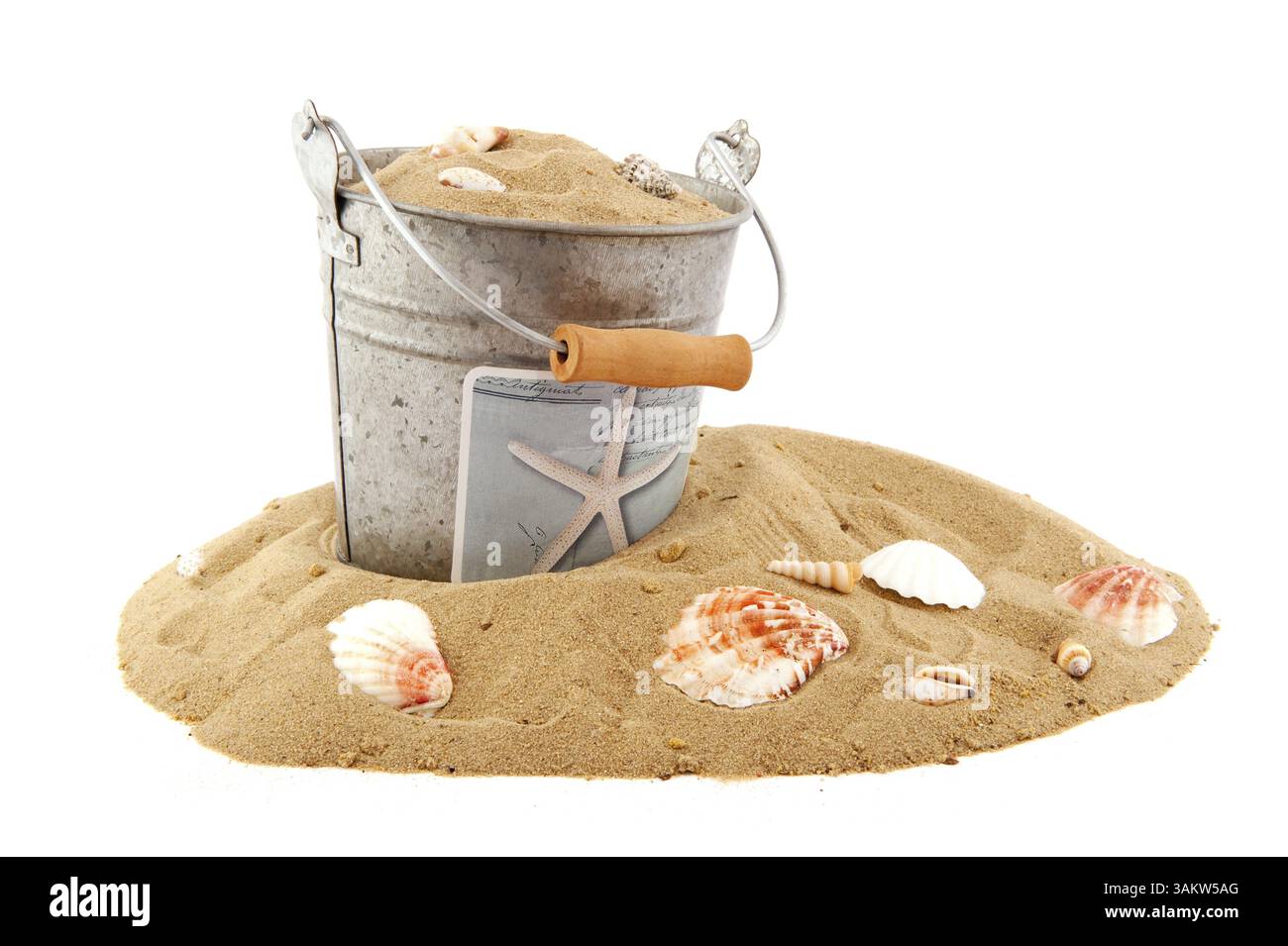 Beach bucket with sand at the beach Stock Photo - Alamy