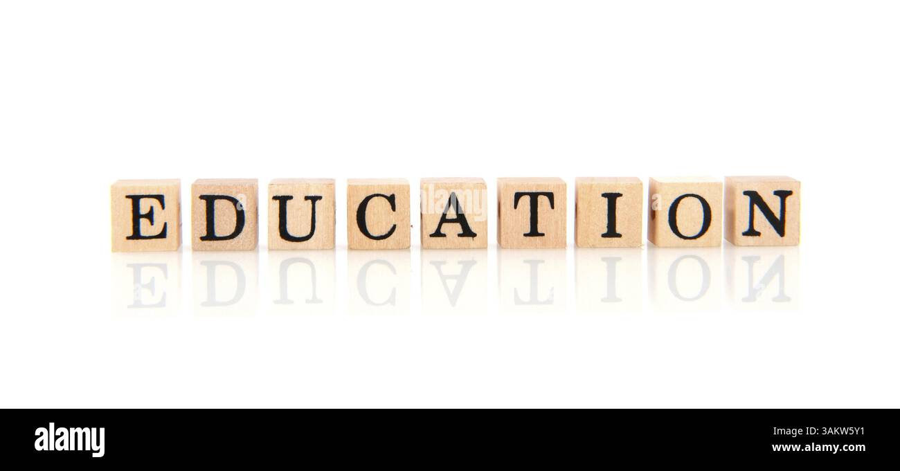 Education written with letters on white background Stock Photo - Alamy