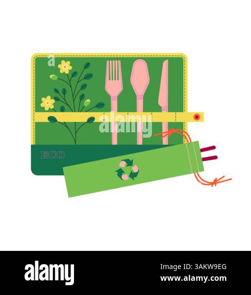 carrying reusable cutlery. sustainable lifestyle concept illustration ...