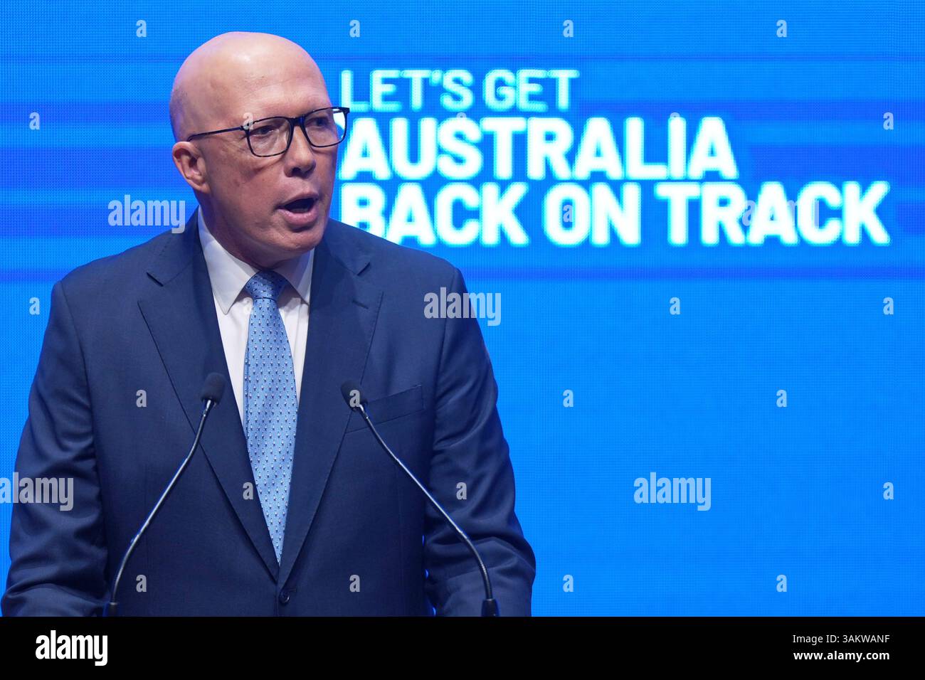 Australian Liberal Party and opposition leader Peter Dutton gestures as ...