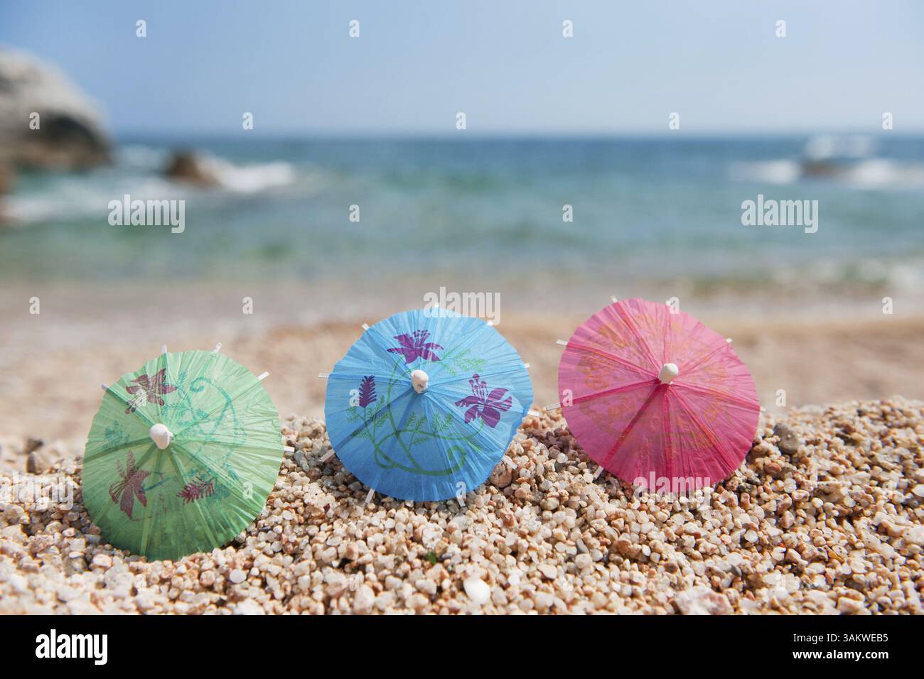 Colorful Chinese paper parasols for shade at the sunny beach Stock ...