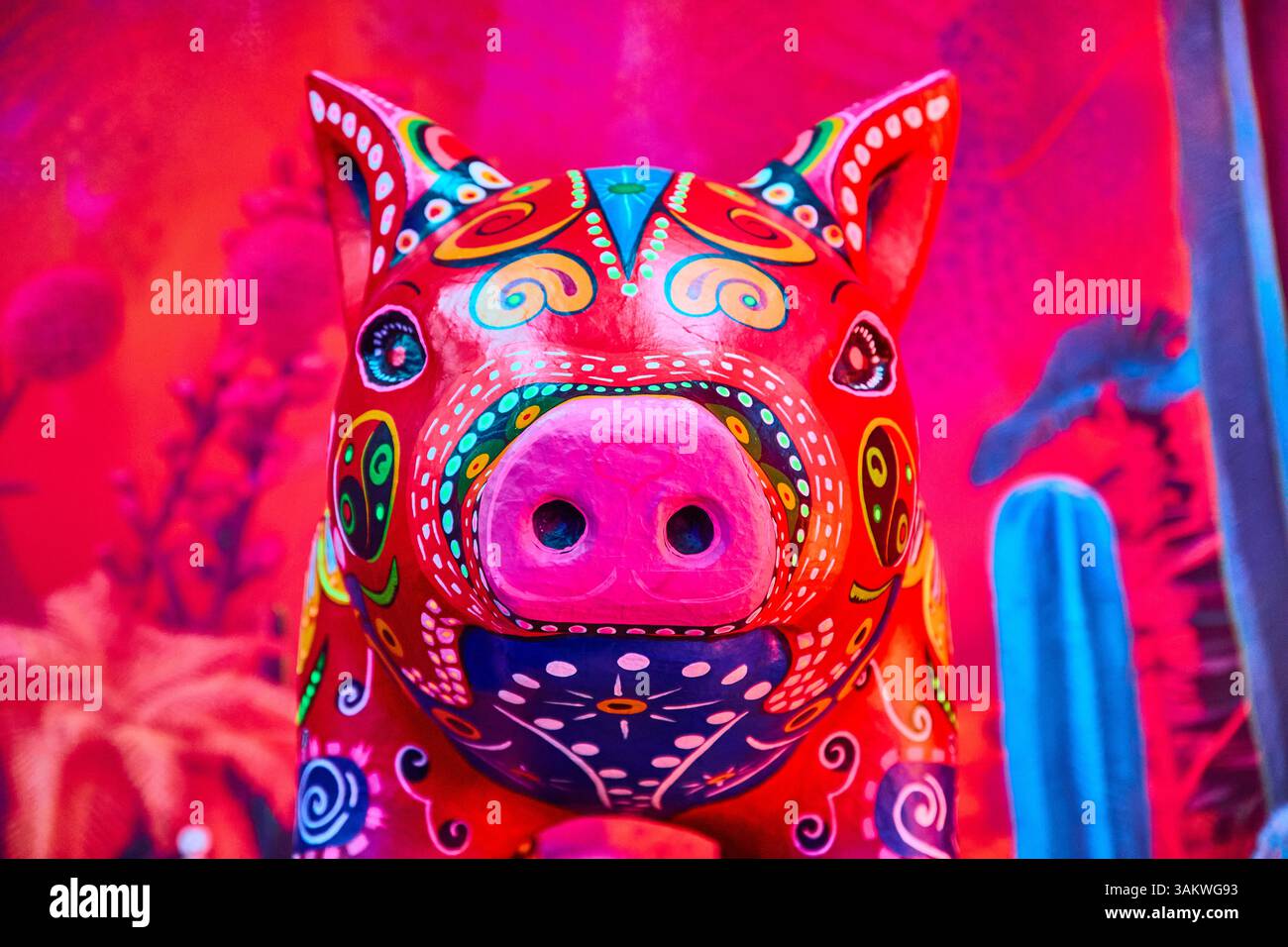 Vibrant Mexican Folk Art Pig Close-Up with Desert Motifs Stock Photo ...