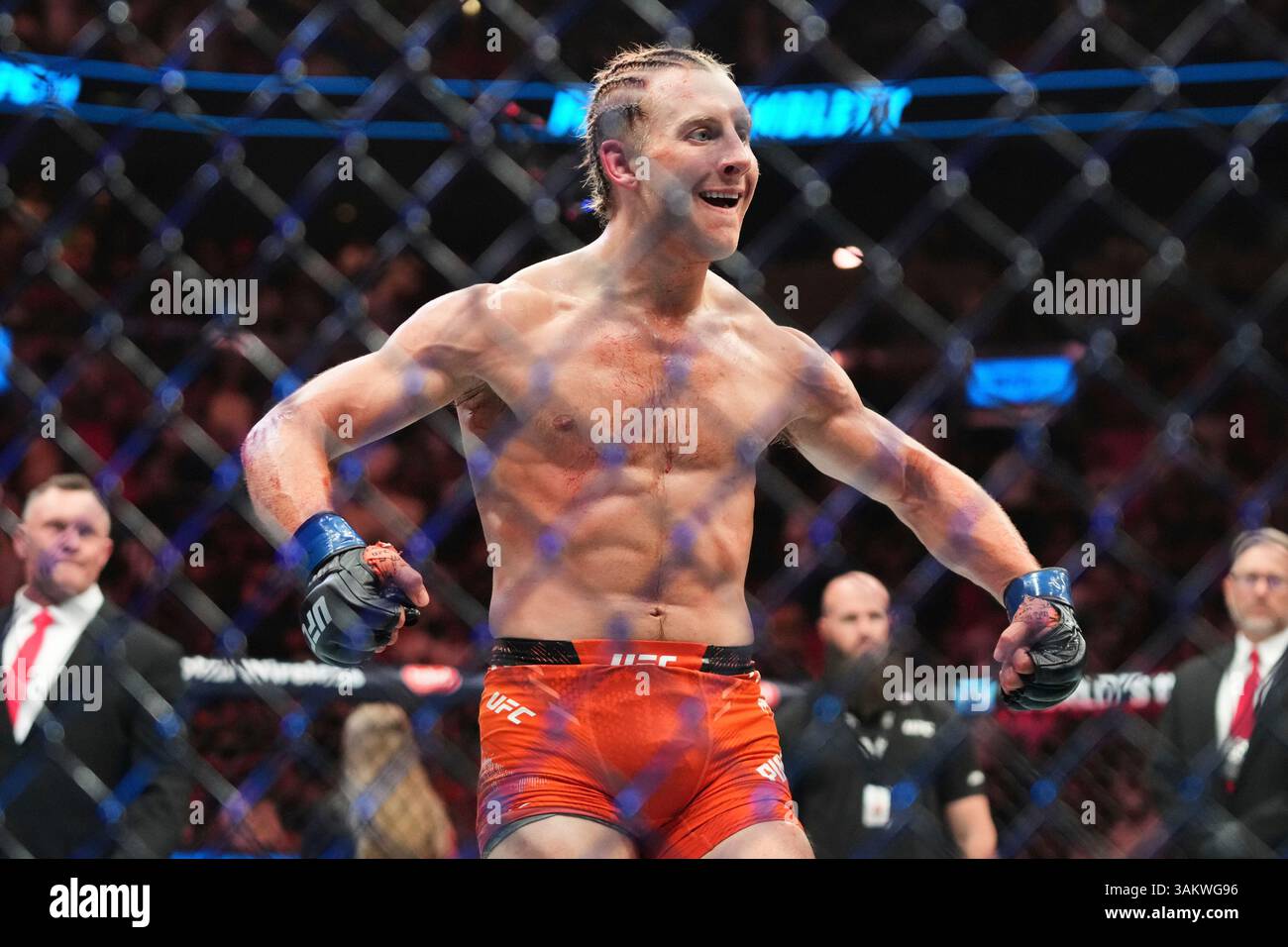Paddy Pimblett reacts after defeating Michael Chandler during a mixed ...