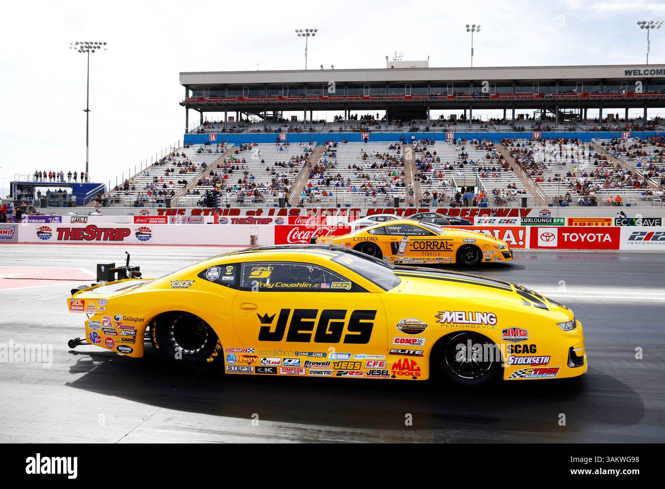 LAS VEGAS, NV - APRIL 12: Troy Coughlin Jr (9 PRO, left lane) JEGS.com/Elite Performance ...