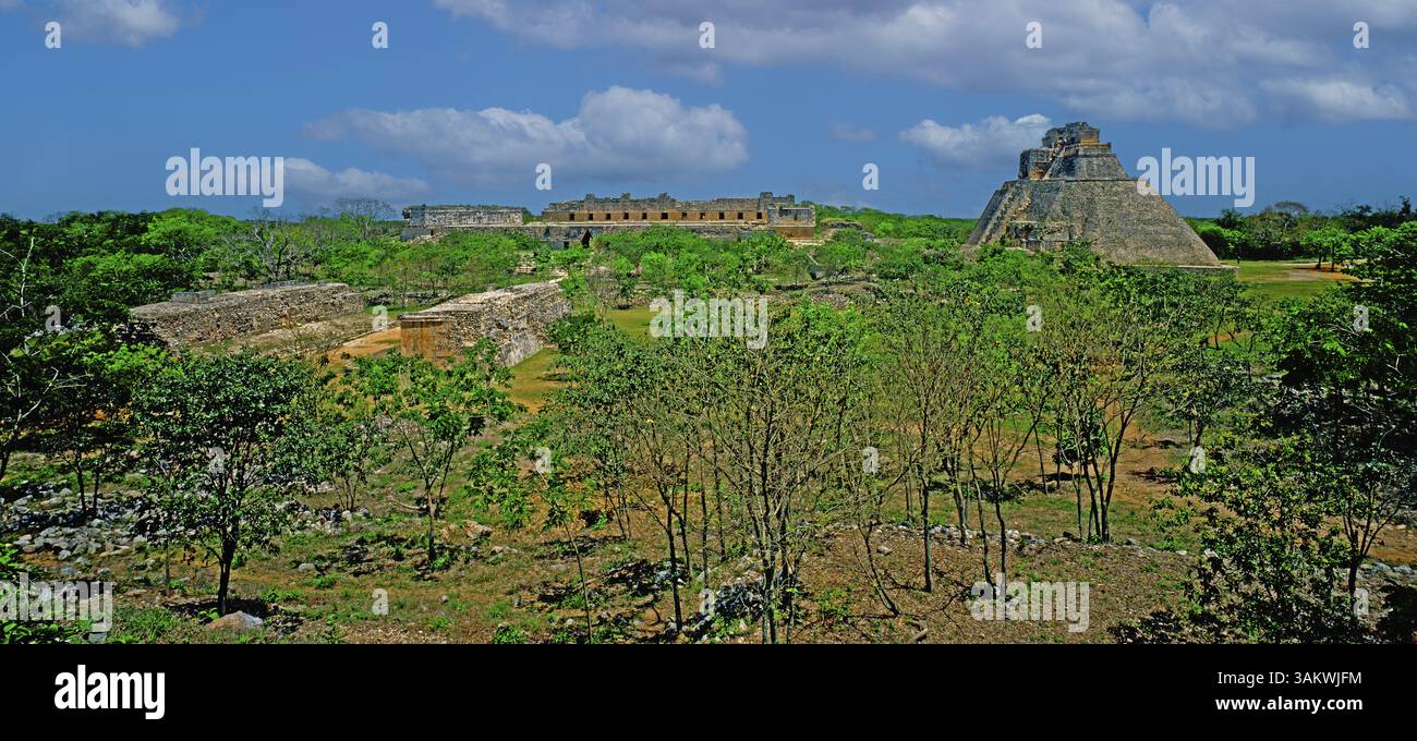 Pyramid of the fortune teller (r), ball court and nunnery, Uxmal ...