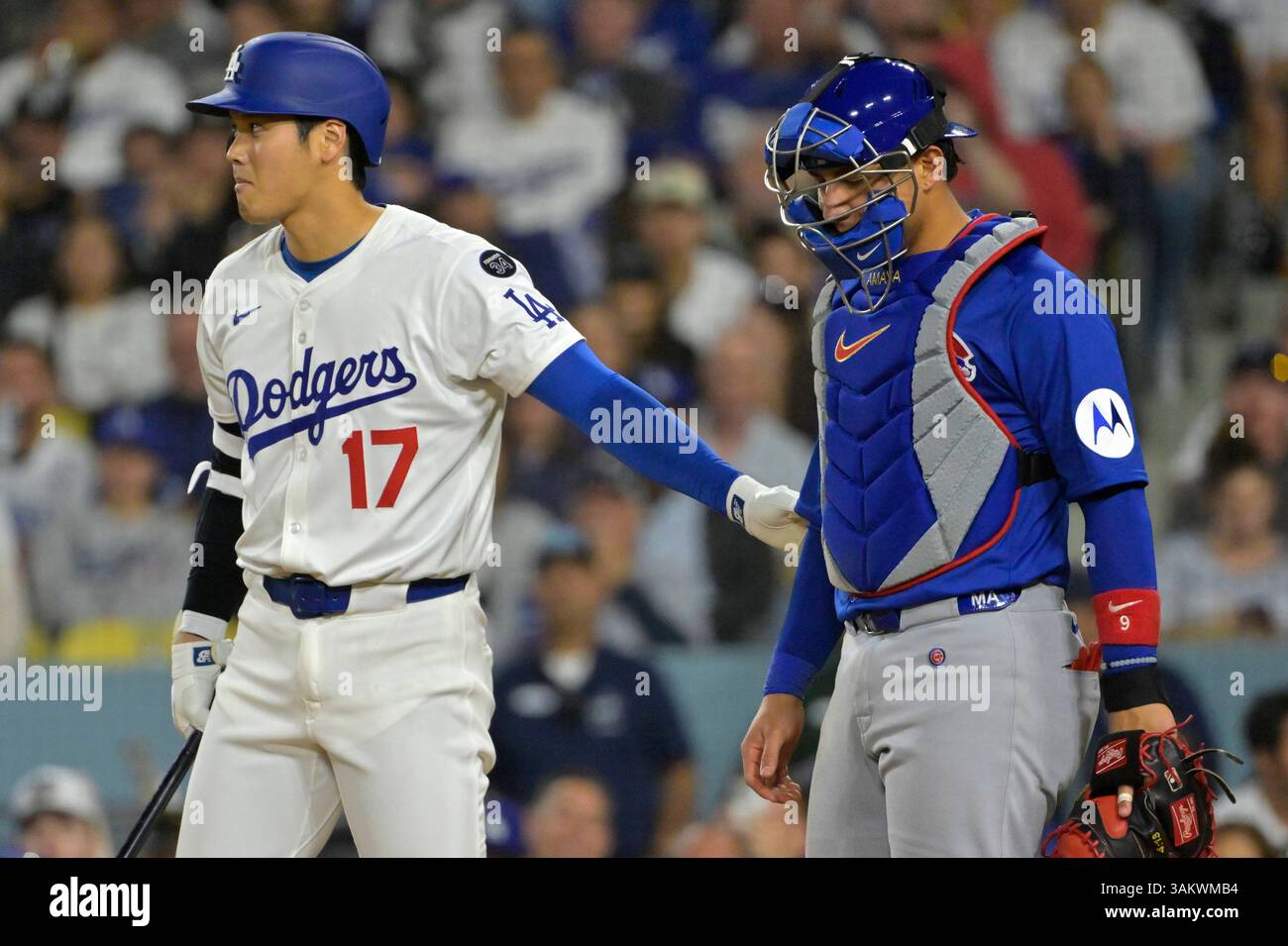 Los Angeles Dodgers designated hitter Shohei Ohtani checks on Chicago ...