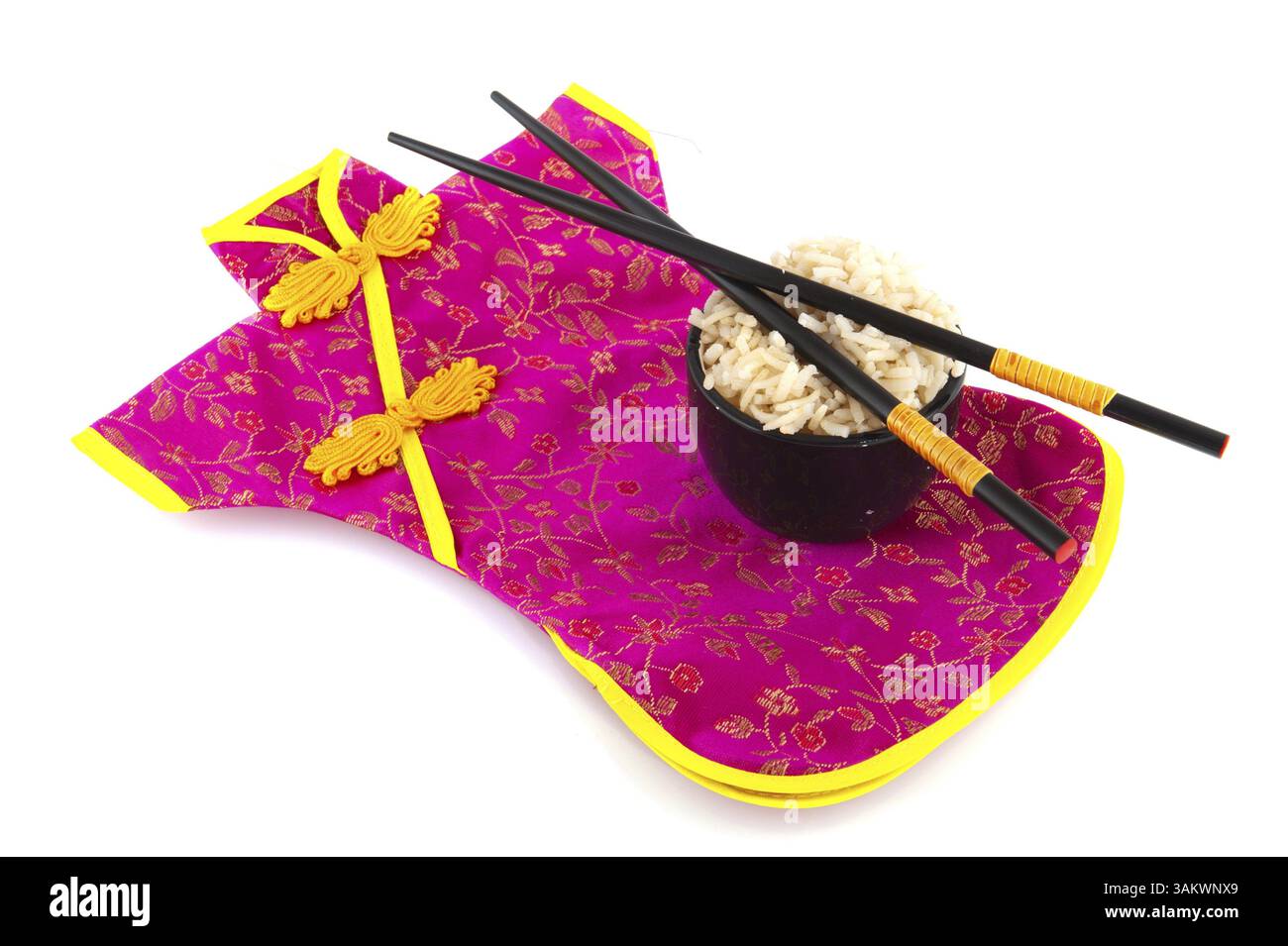 Chinese bowl rice with traditional kimono and chop sticks Stock Photo ...