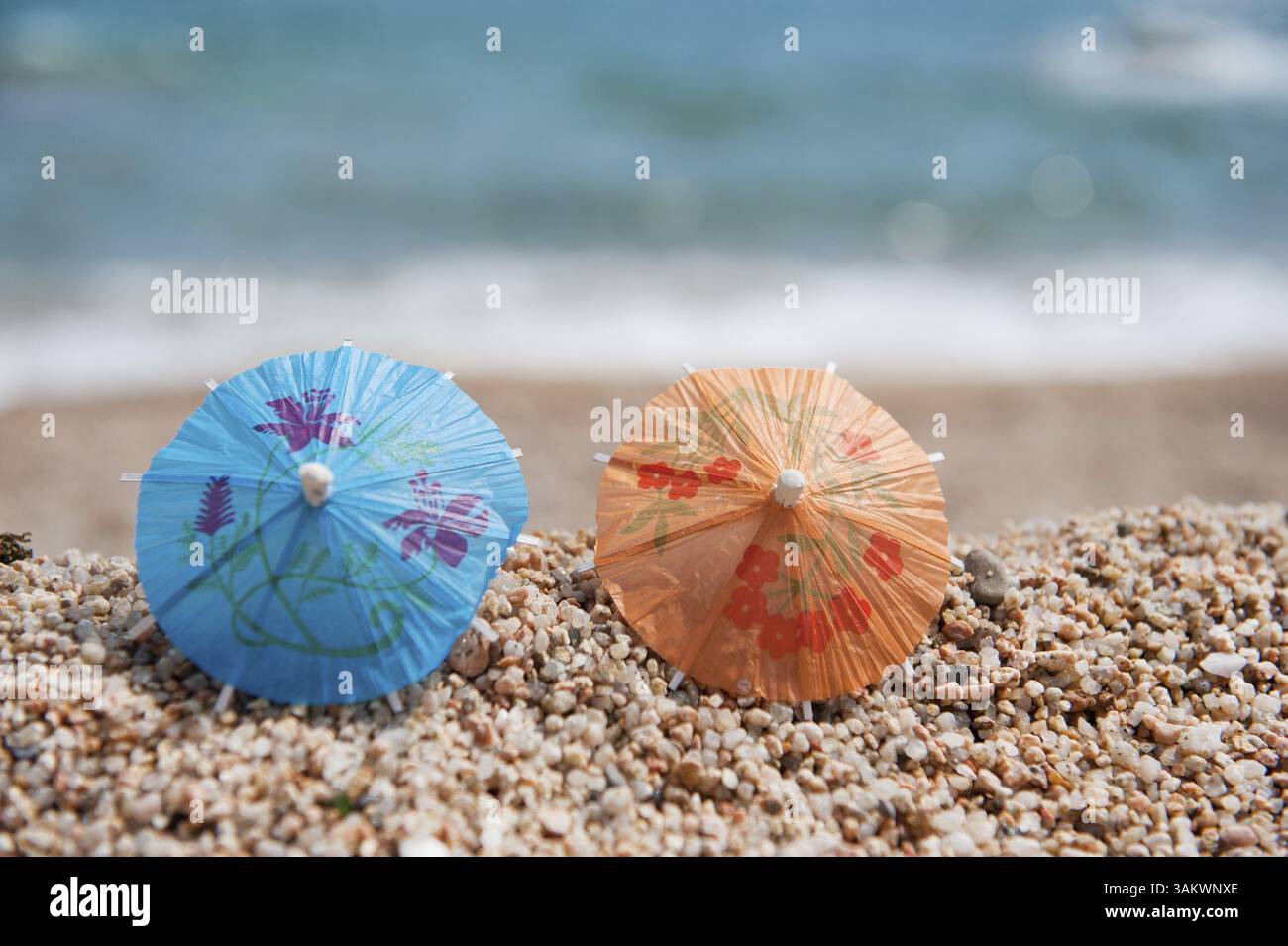 Colorful Chinese paper parasols for shade at the sunny beach Stock ...