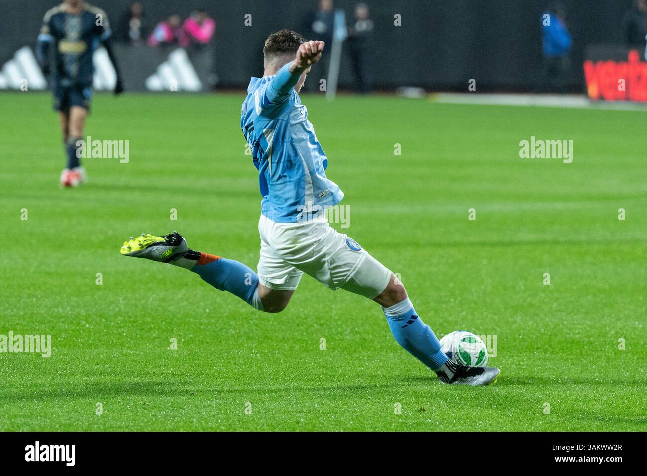 New York, NY, April 12, 2025: Mitja Ilenic (35) of NYCFC controls ball ...