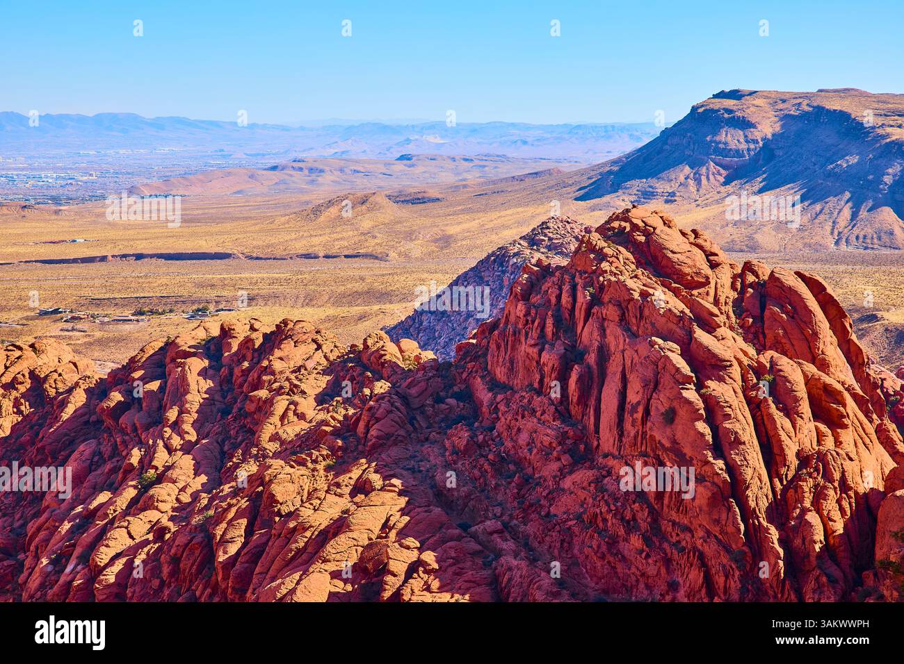 Aerial of Red Rock Formations in Calico Tanks Nevada Desert Stock Photo ...
