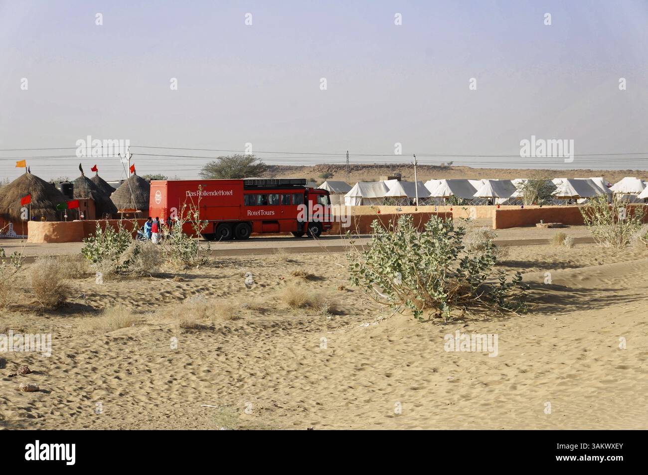 Thar Desert, Sam, near Jaisalmer, Rajasthan, India, Asia, Red vehicle ...
