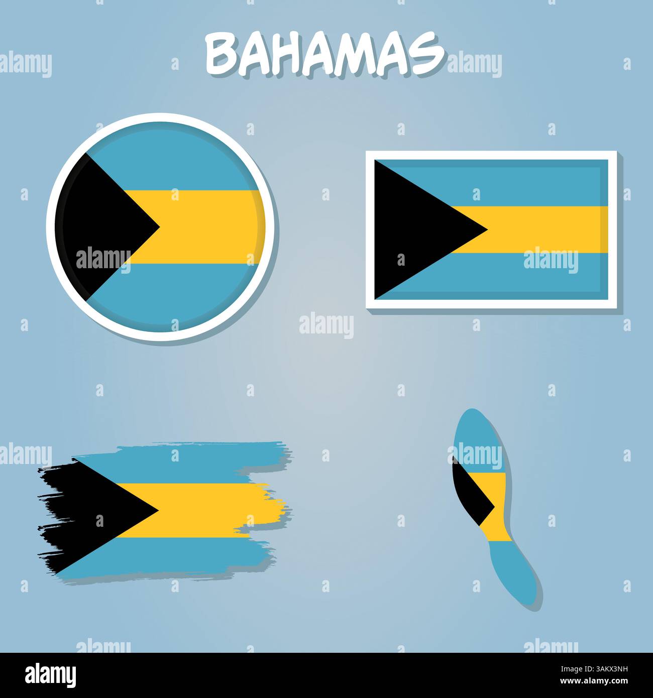 Bahamas vector set, detailed country shape with region borders, flags ...