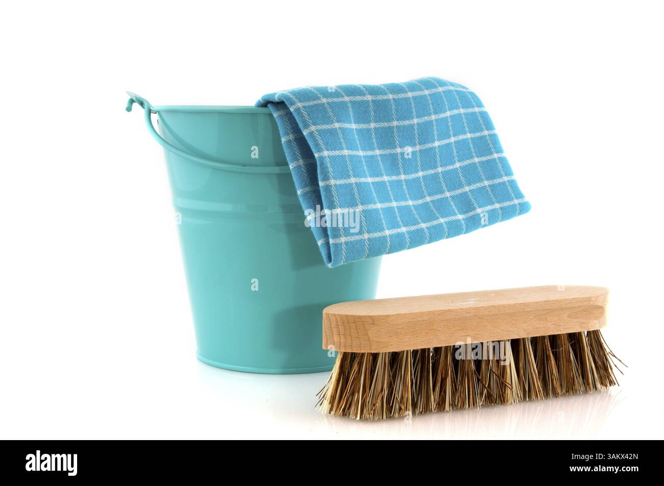 Cleaning with blue bucket and brush Stock Photo - Alamy