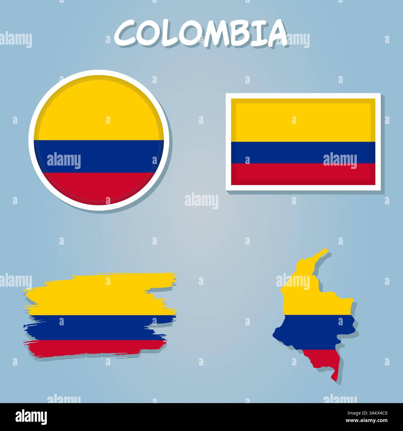 Colombia vector set, detailed country shape with region borders, flags and icons Stock Vector ...