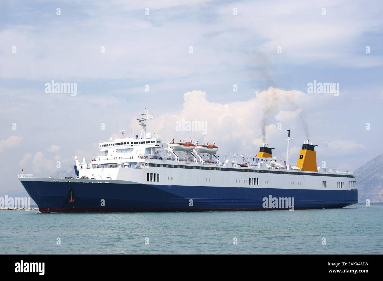 Blue Greek ferry boat at the sea Stock Photo - Alamy