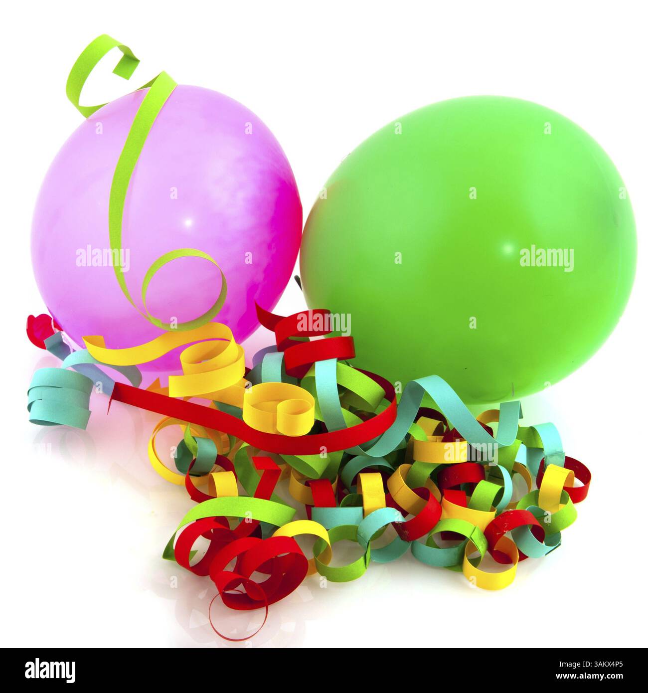 Handmade paper chain guirlande and balloons isolated over white Stock ...