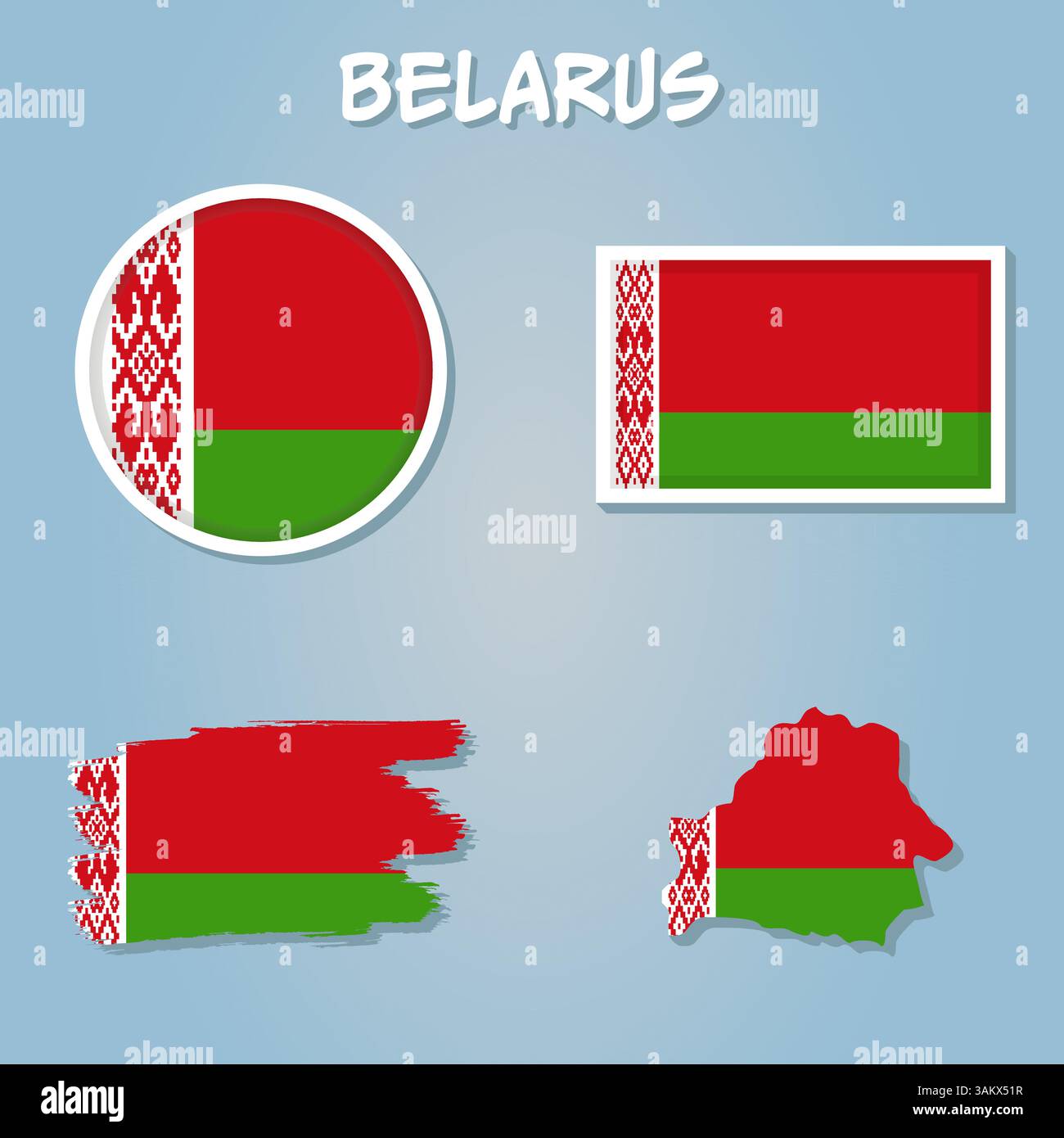 Vector of Belarus country outline silhouette with flag set Stock Vector ...