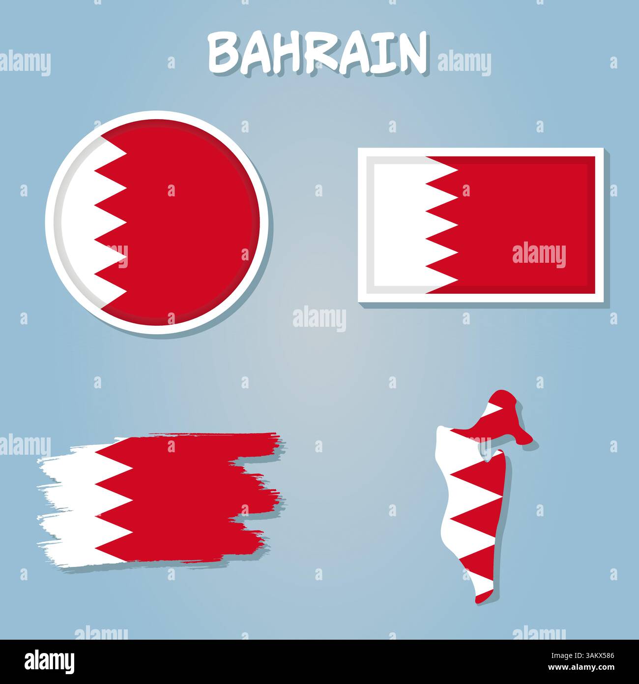 Bahrain map including map with reflection, map in flag colors, glossy ...