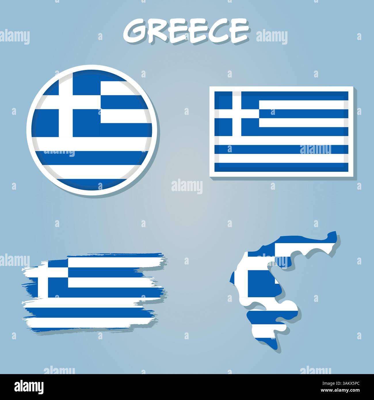 Colorful flag, map pointer and map of Greece in the colors of the Greek ...