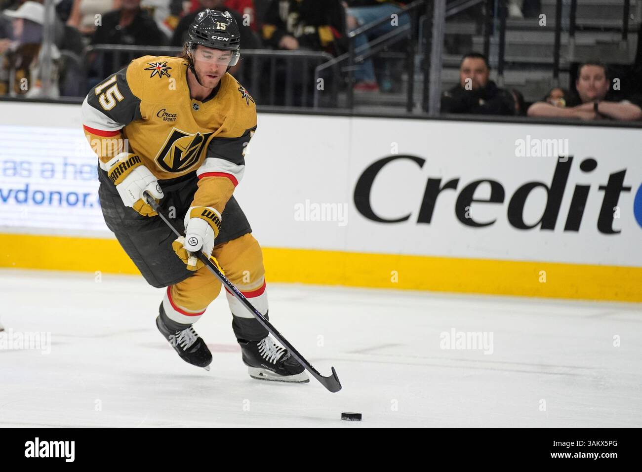 Vegas Golden Knights defenseman Noah Hanifin (15) plays against the ...