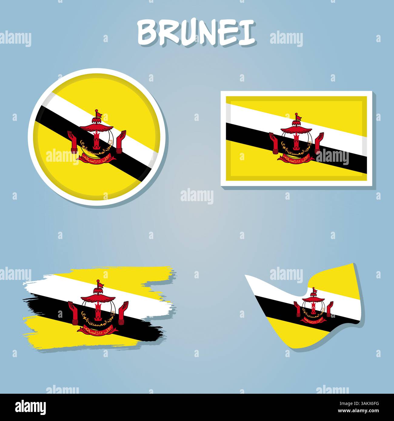 Brunei flag icon set. Bruneian pennant in official colors and ...