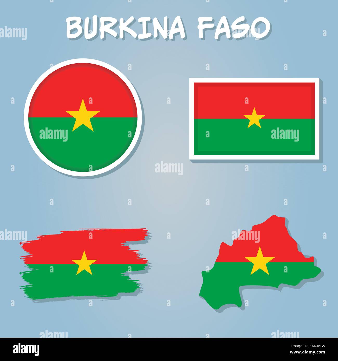 Burkina Faso flags collection, flags and outline of the country vector ...