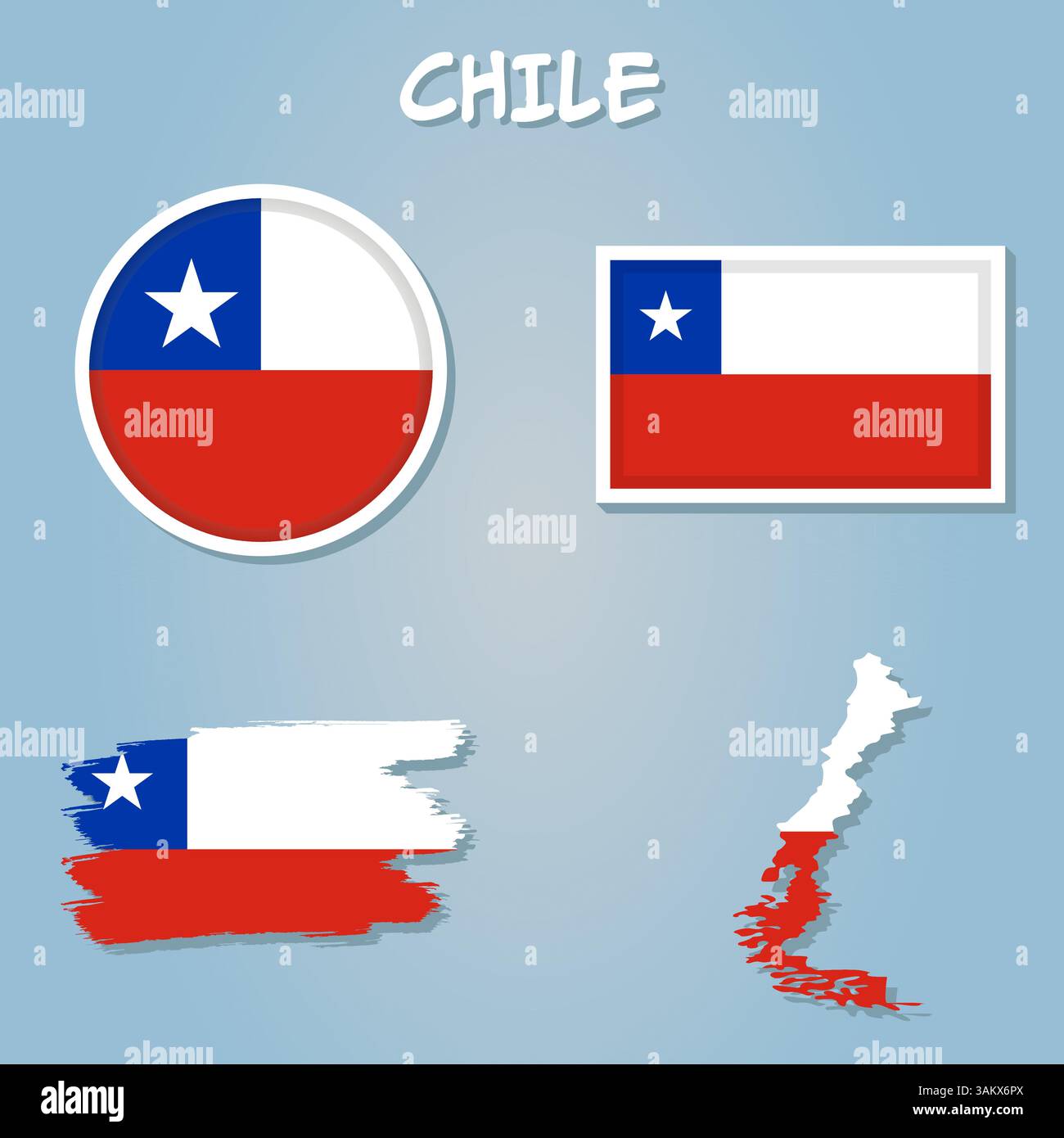 Chile vector set, detailed country shape with region borders, flags and ...