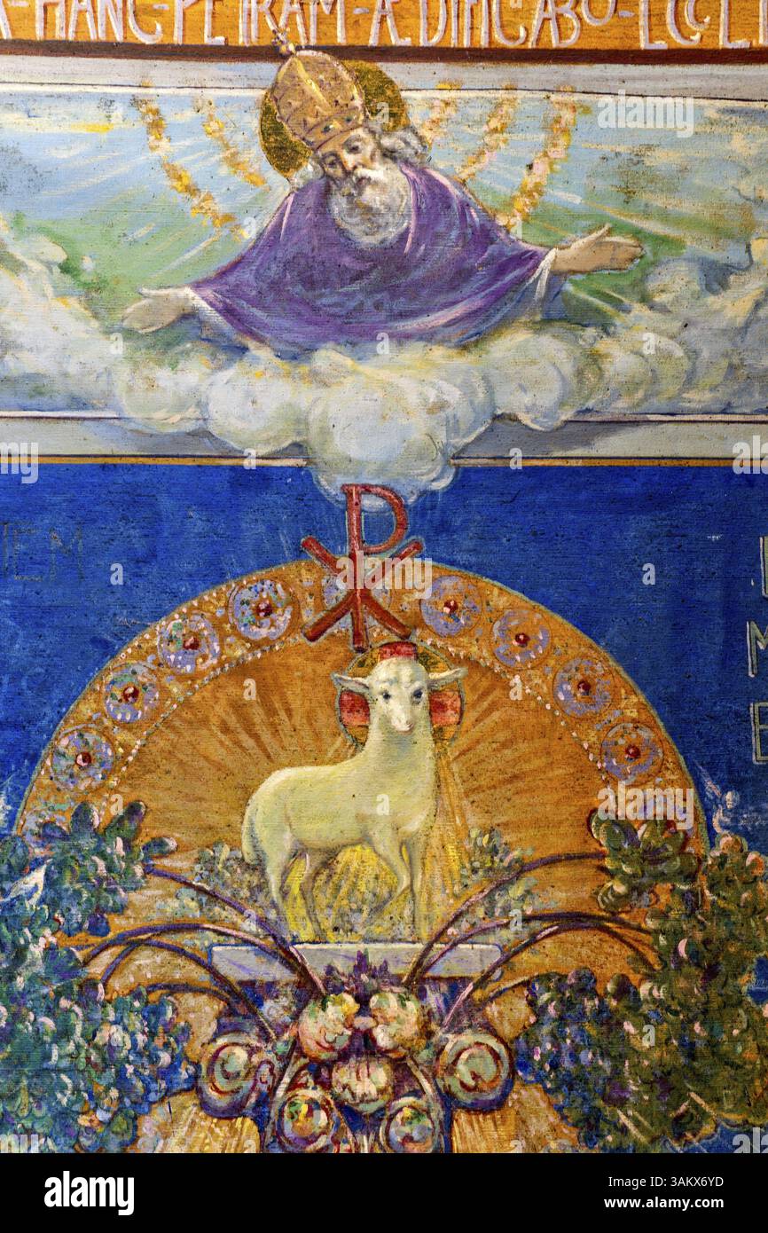 Temple Chapel, 13th century. tapestry with paschal lamb. Palm. Majorca ...