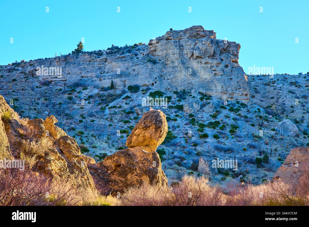 Rugged Boulder at Golden Hour with Towering Cliff Backdrop Eye-Level ...