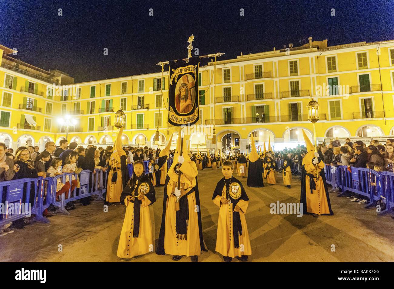 Hooded brothers, Holy Week in the Plaza Major, Holy Thursday procession ...
