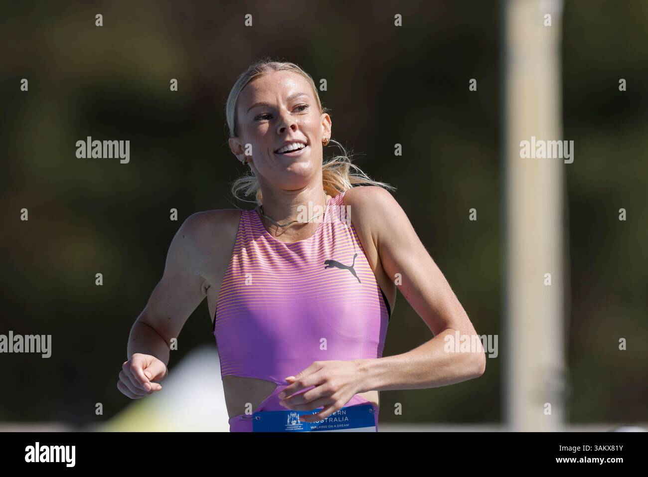 Perth, Australia. 13th Apr, 2025. Abbey Caldwell of Victoria crosses ...