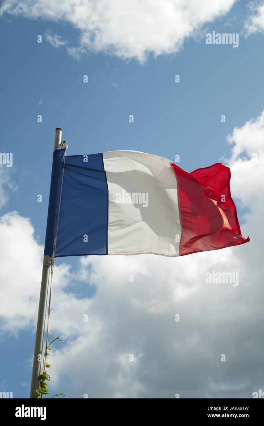 French flag is blowing in the wind Stock Photo - Alamy
