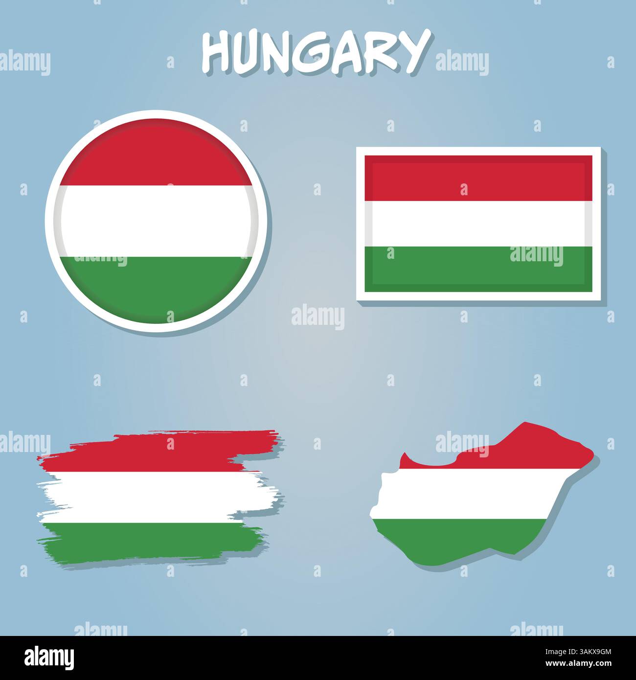 Flag and coat of arms of the Republic of Hungary overlaid on outline ...