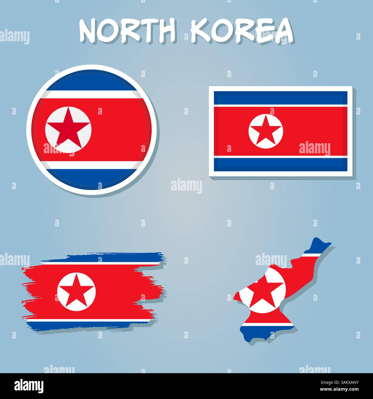 Democratic People's Republic of Korea, North Korea vector map, flag ...